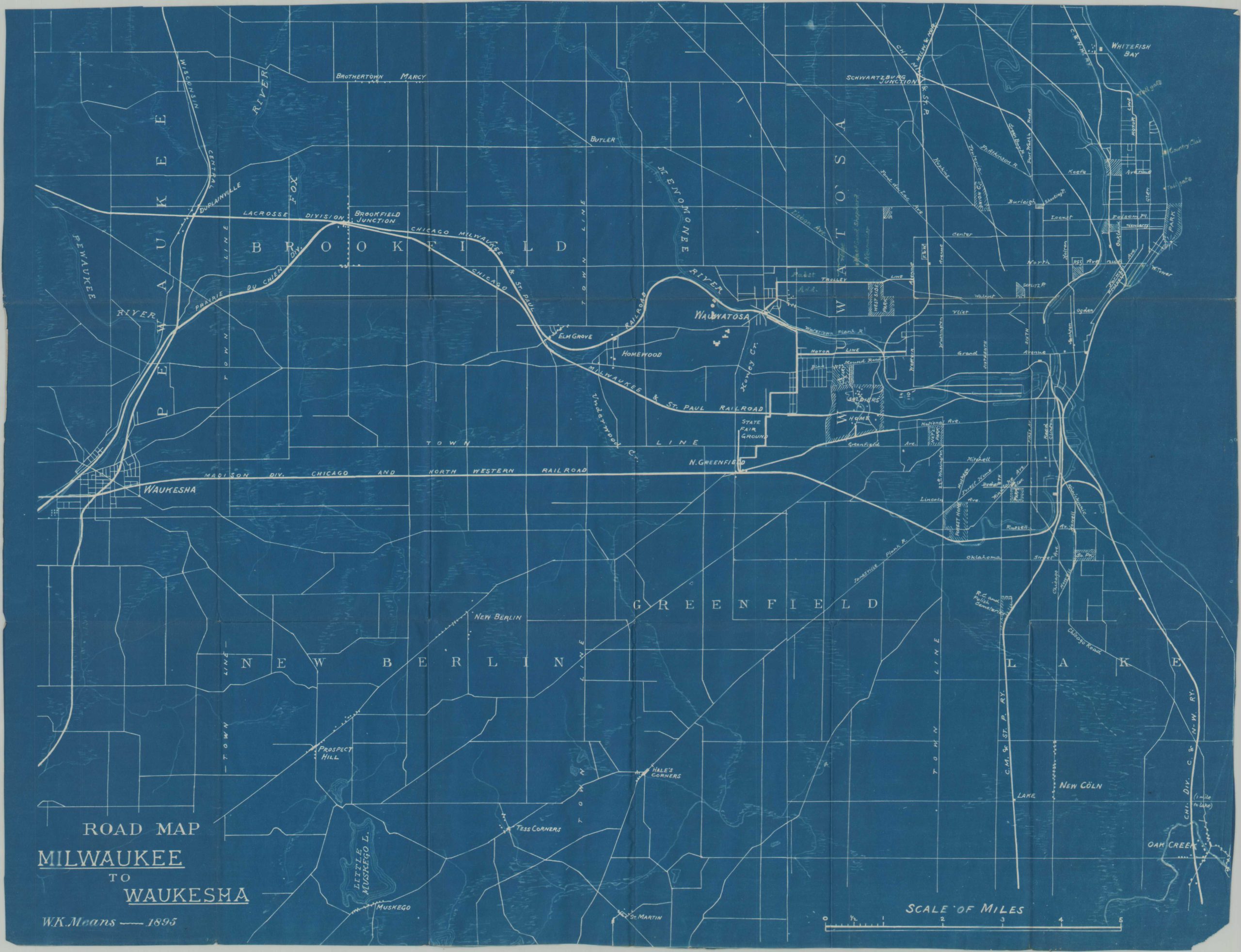 Road Map Milwaukee to Waukesha - Curtis Wright Maps