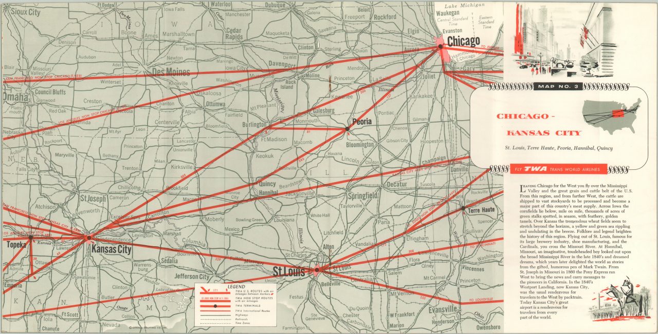 TWA Air Routes in the United States | Curtis Wright Maps