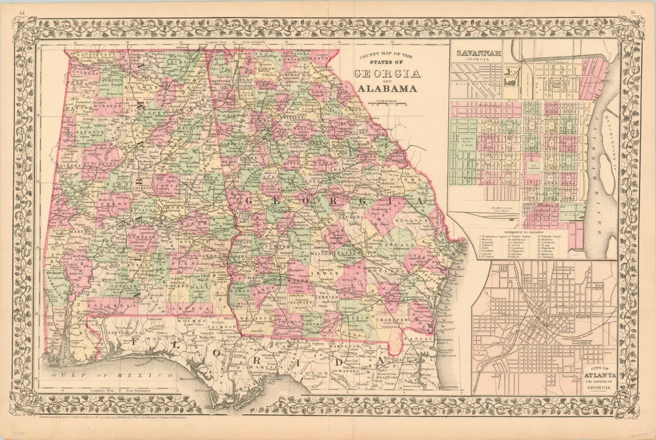 County Map of the States of Georgia and Alabama | Curtis Wright Maps