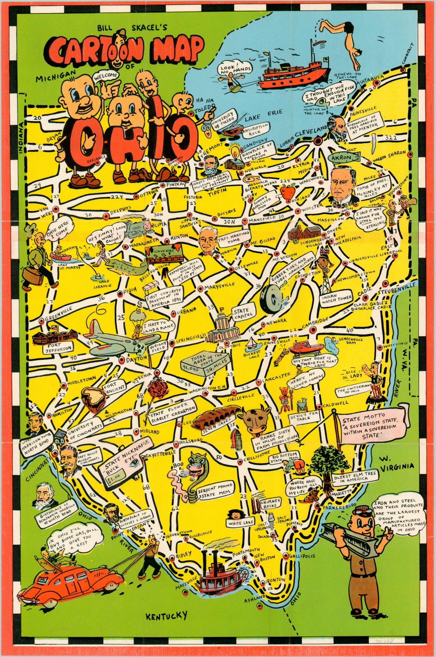 Bill Skacel's Cartoon Map of Ohio - Curtis Wright Maps