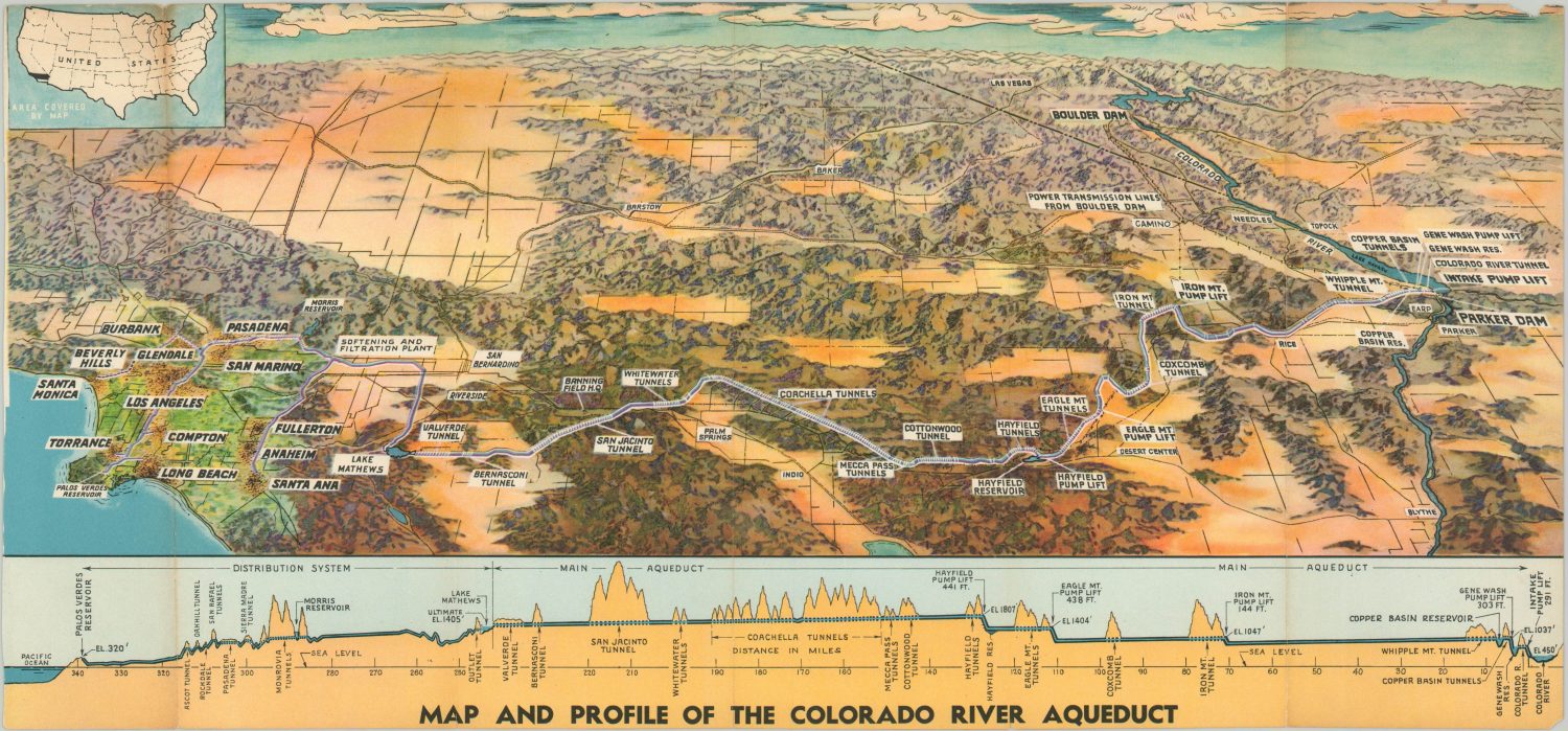 Map and Profile of the Colorado River Aqueduct | Curtis Wright Maps