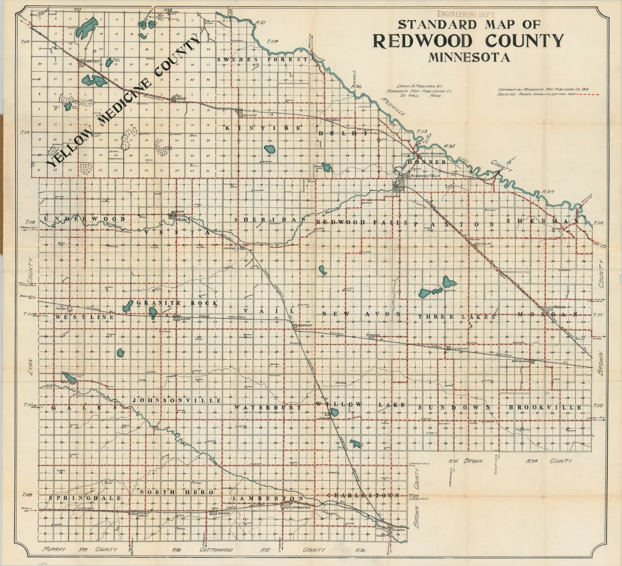 Standard Map of Redwood County Minnesota - Curtis Wright Maps