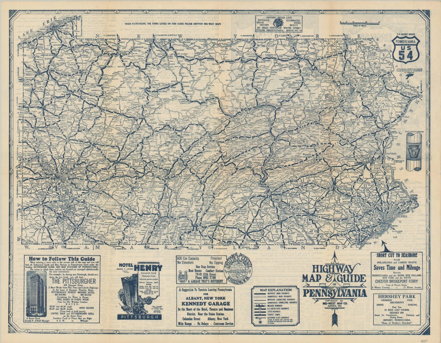 Highway Map & Guide of Pennsylvania - Curtis Wright Maps