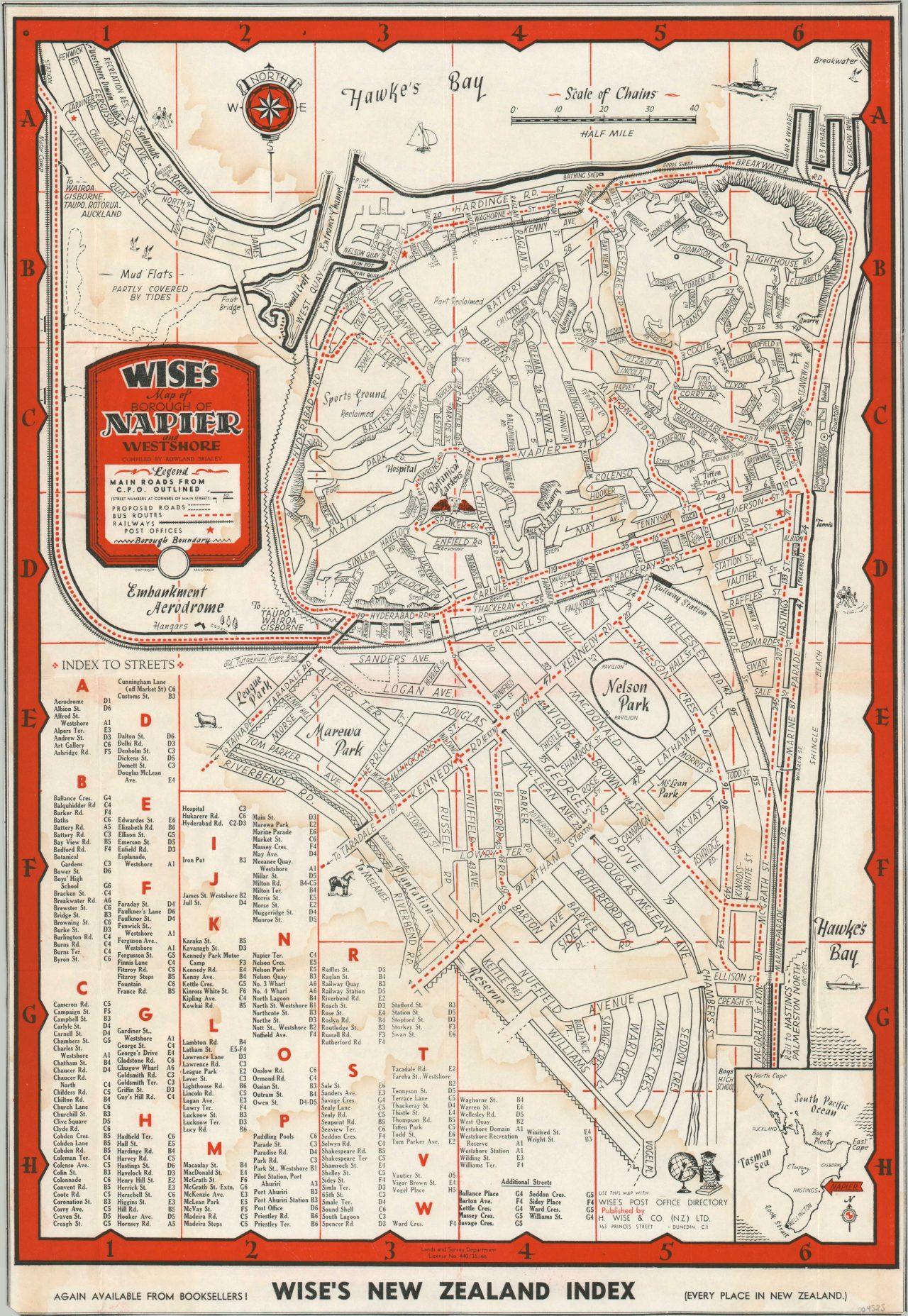 Wise's Map of Borough of Napier and Westshore - Curtis Wright Maps