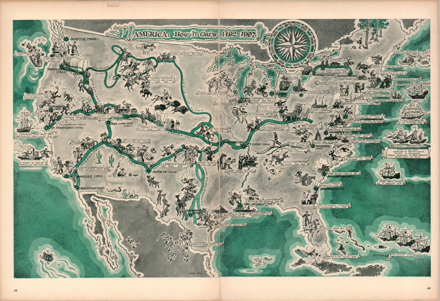 America: How It Grew 1492 - 1907 - Curtis Wright Maps