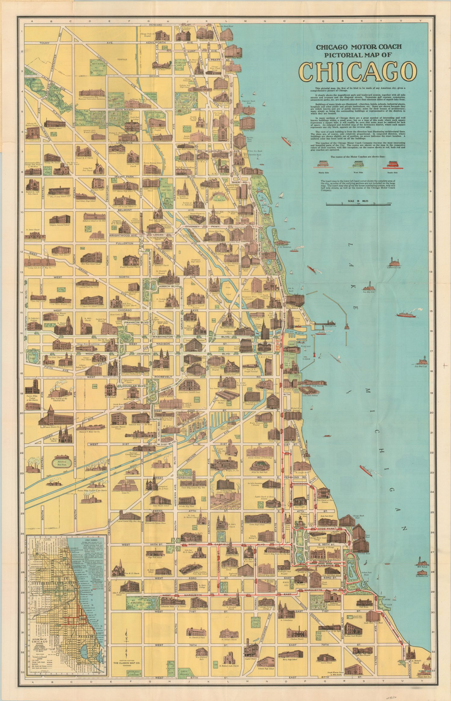 Pictorial Map and Guide to Chicago - Curtis Wright Maps