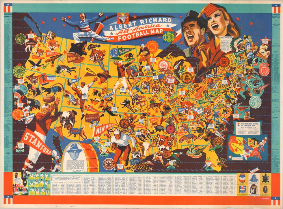 Albert Richard All-America Football Map - Curtis Wright Maps