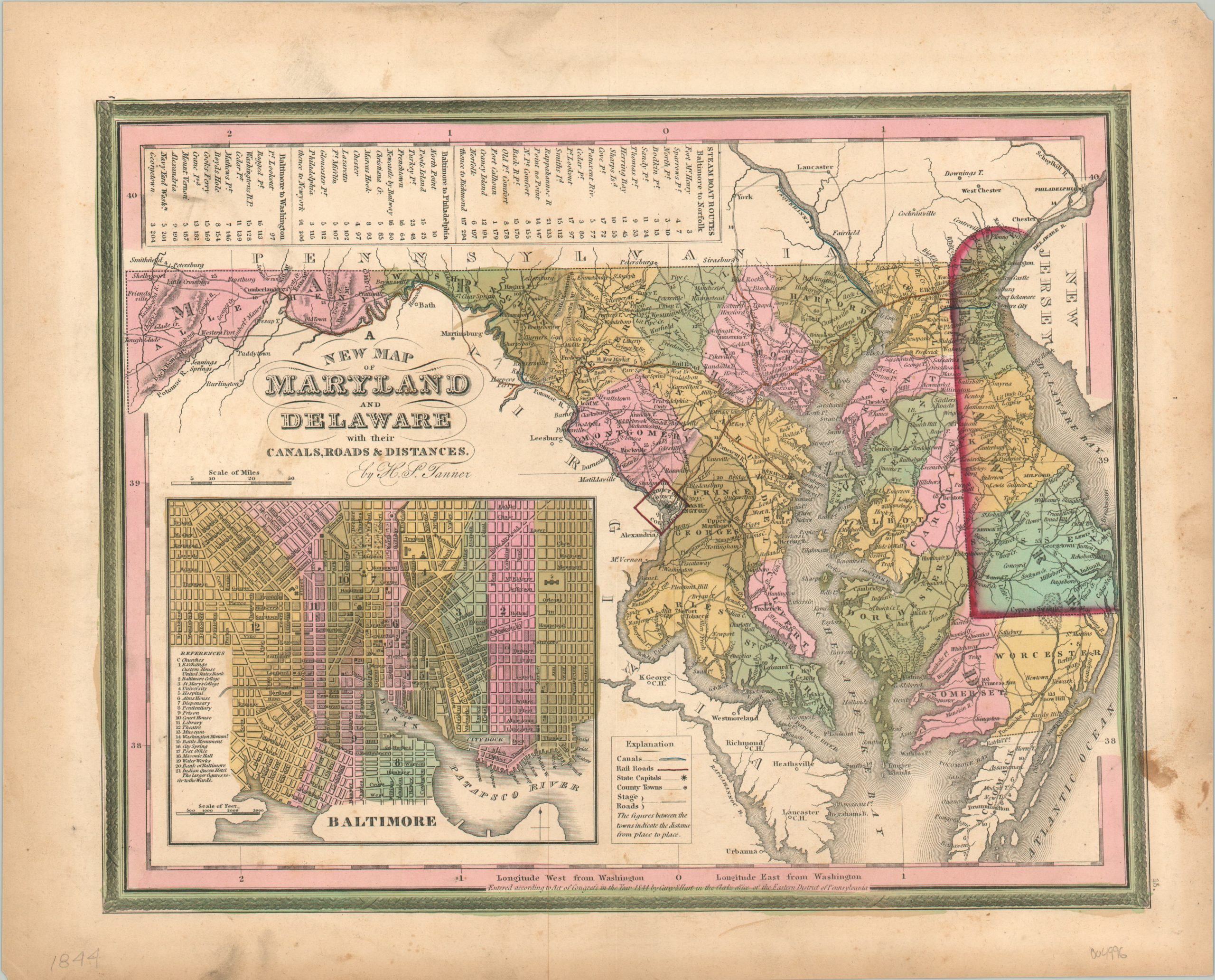A New Map of Maryland and Delaware with their Canals, Roads ...