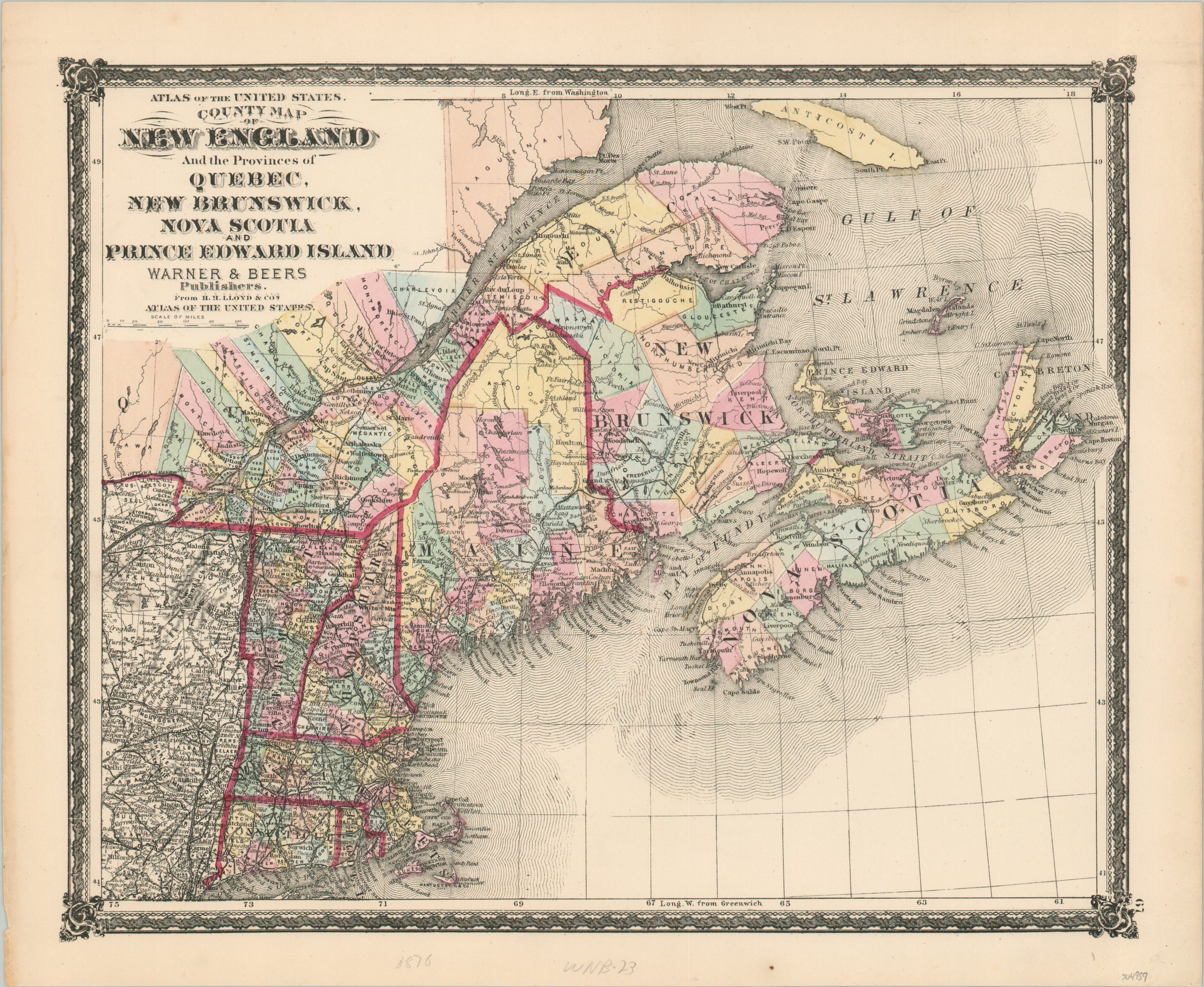 County Map of New England and the Provinces of Quebec, New Brunswick ...