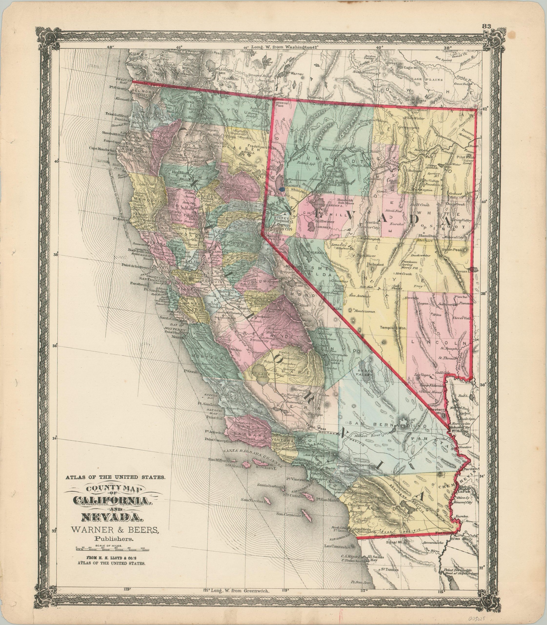 County Map of California and Nevada. - Curtis Wright Maps
