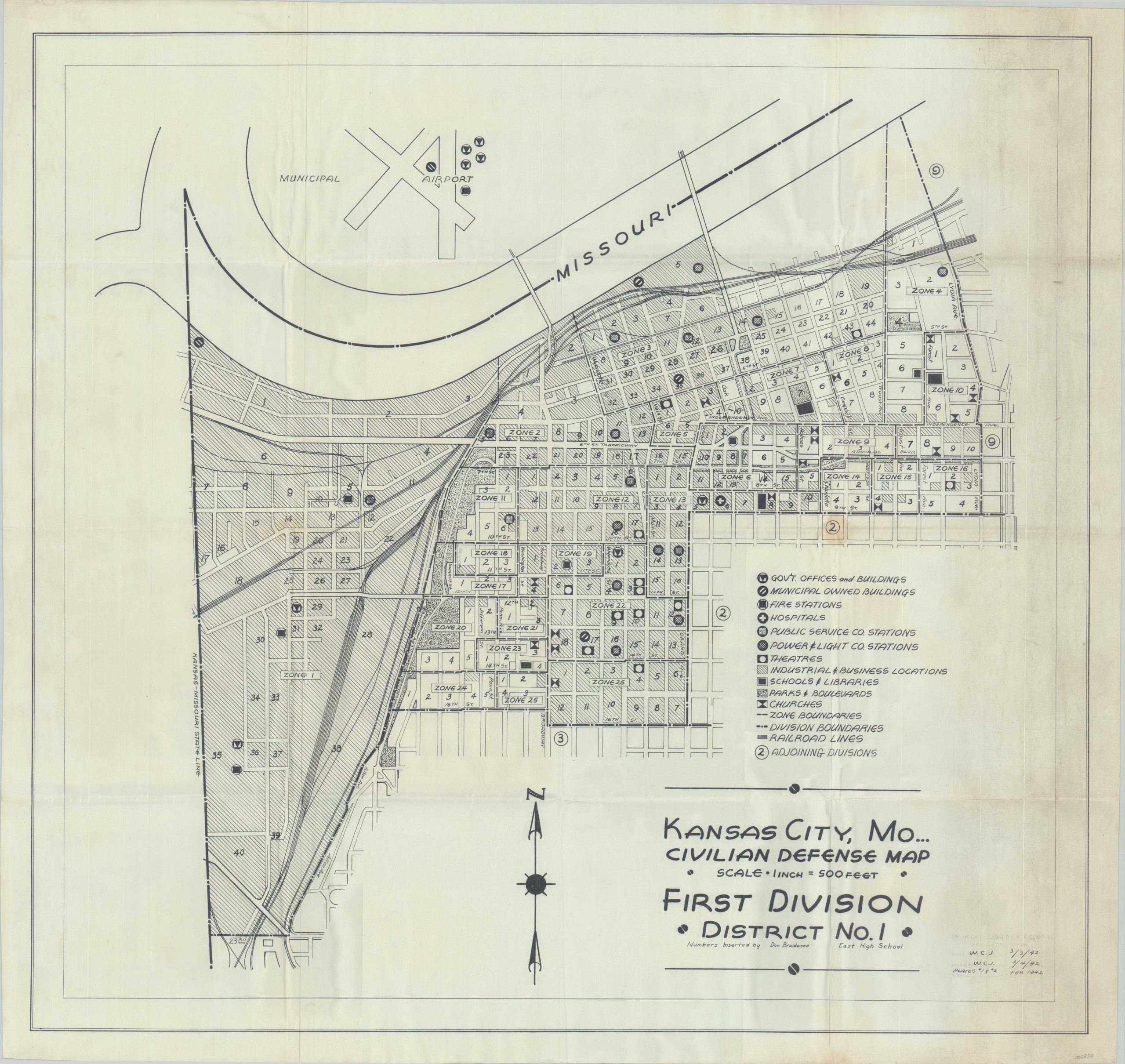 Kansas City, MO... Civilian Defense Map First Division District No. 1 ...