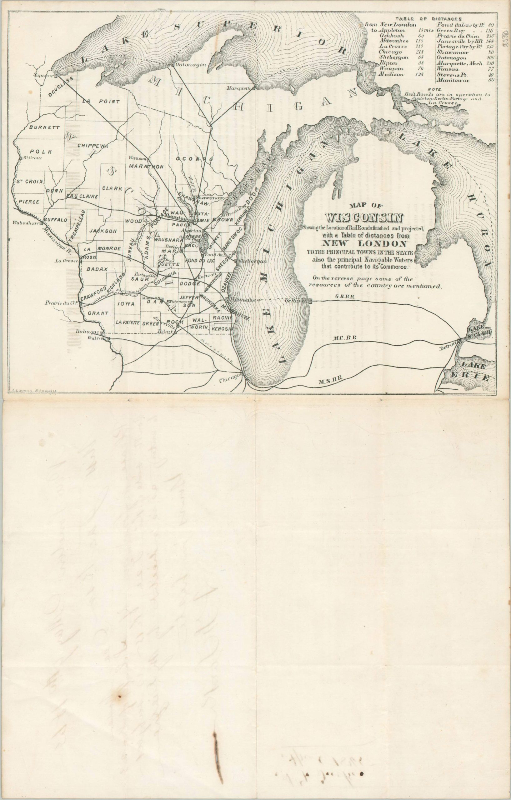 Map of Wisconsin Showing the Location of Railroads finished, and ...