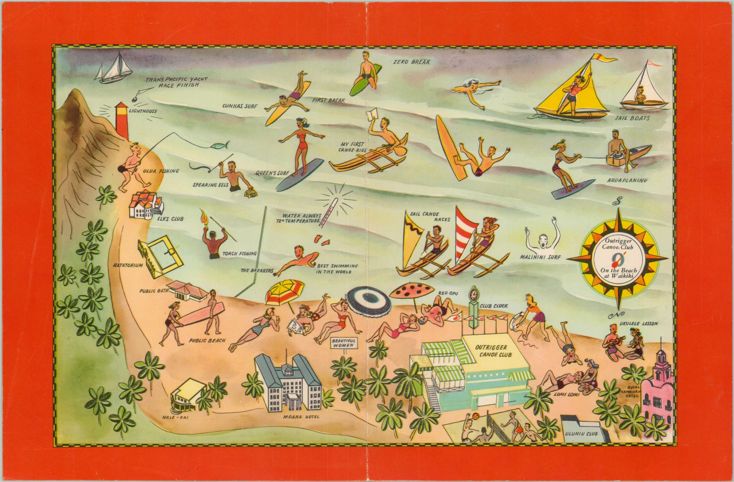 Outrigger Canoe Club On the Beach at Waikiki - Curtis Wright Maps