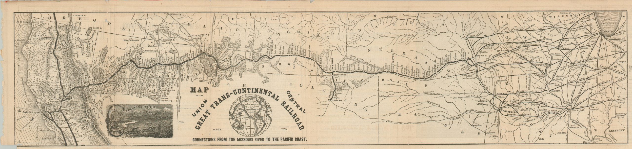 Map of the Union Central Great Trans-Continental Railroad - Curtis ...