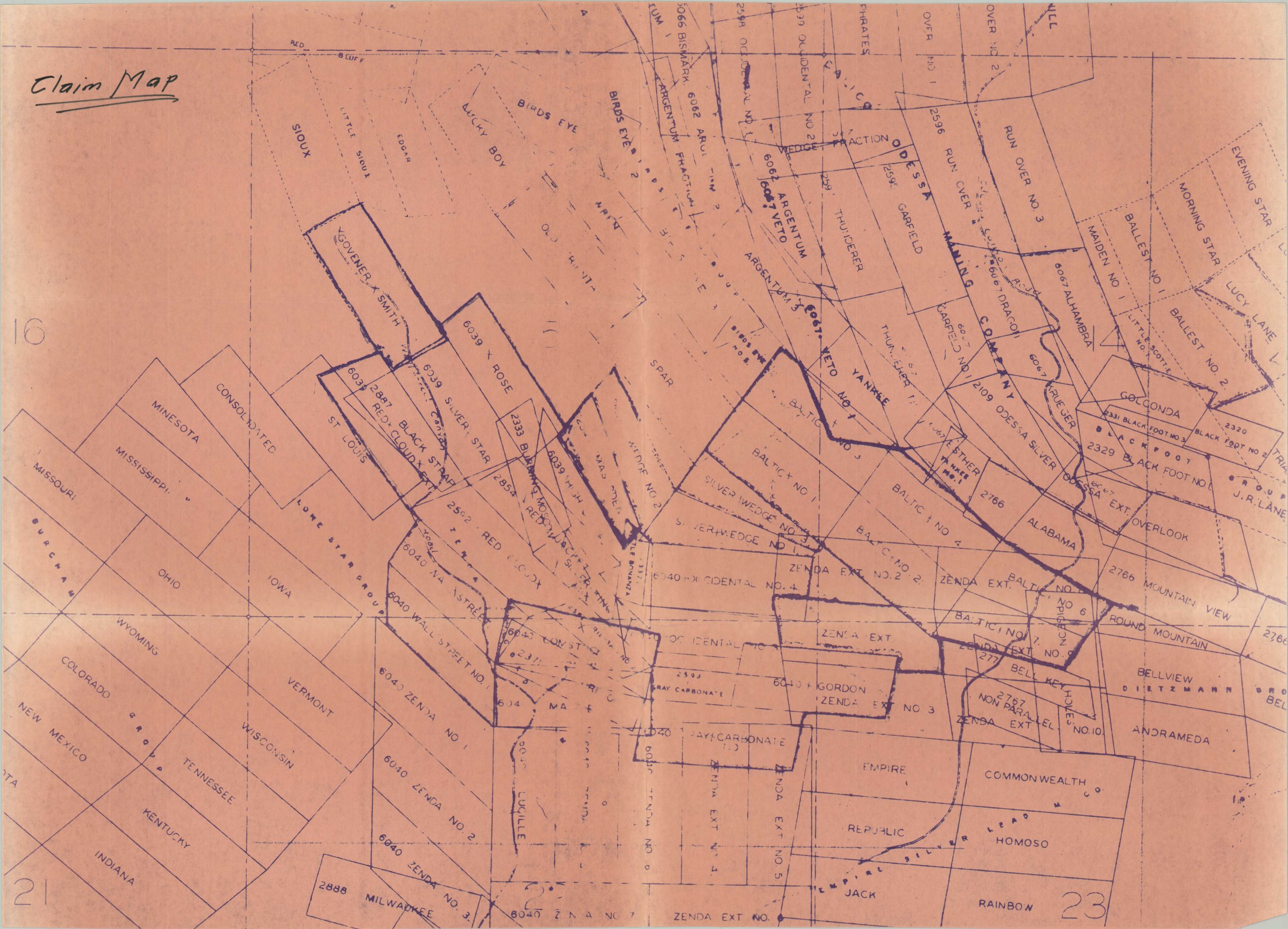 Claim Map of Calico Mining District Showing Claims That Have Been ...