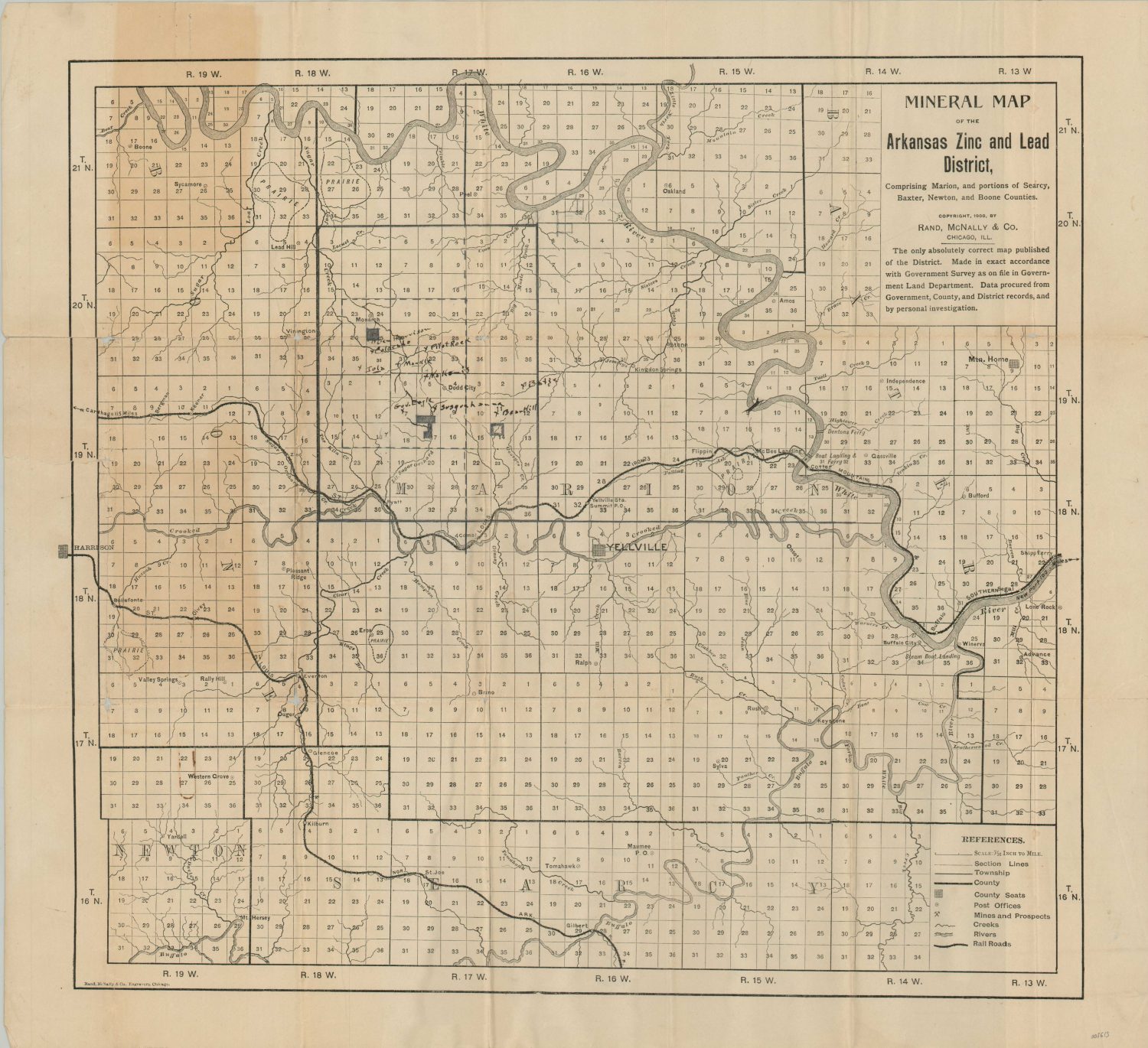 Mineral Map of the Arkansas Zinc and Lead District - Curtis Wright Maps