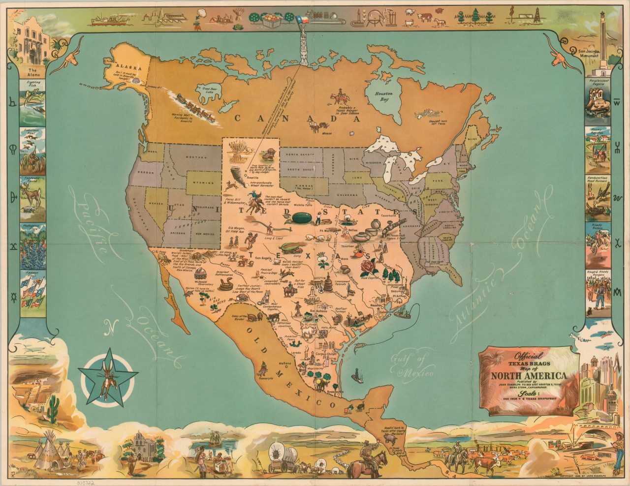 Official Texas Brags Map of North America - Curtis Wright Maps