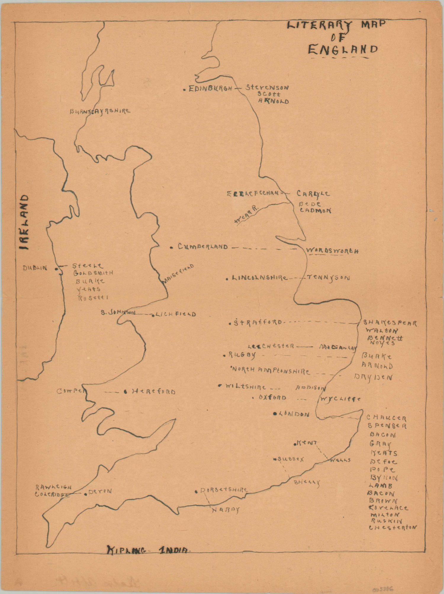 Literary Map of England - Curtis Wright Maps