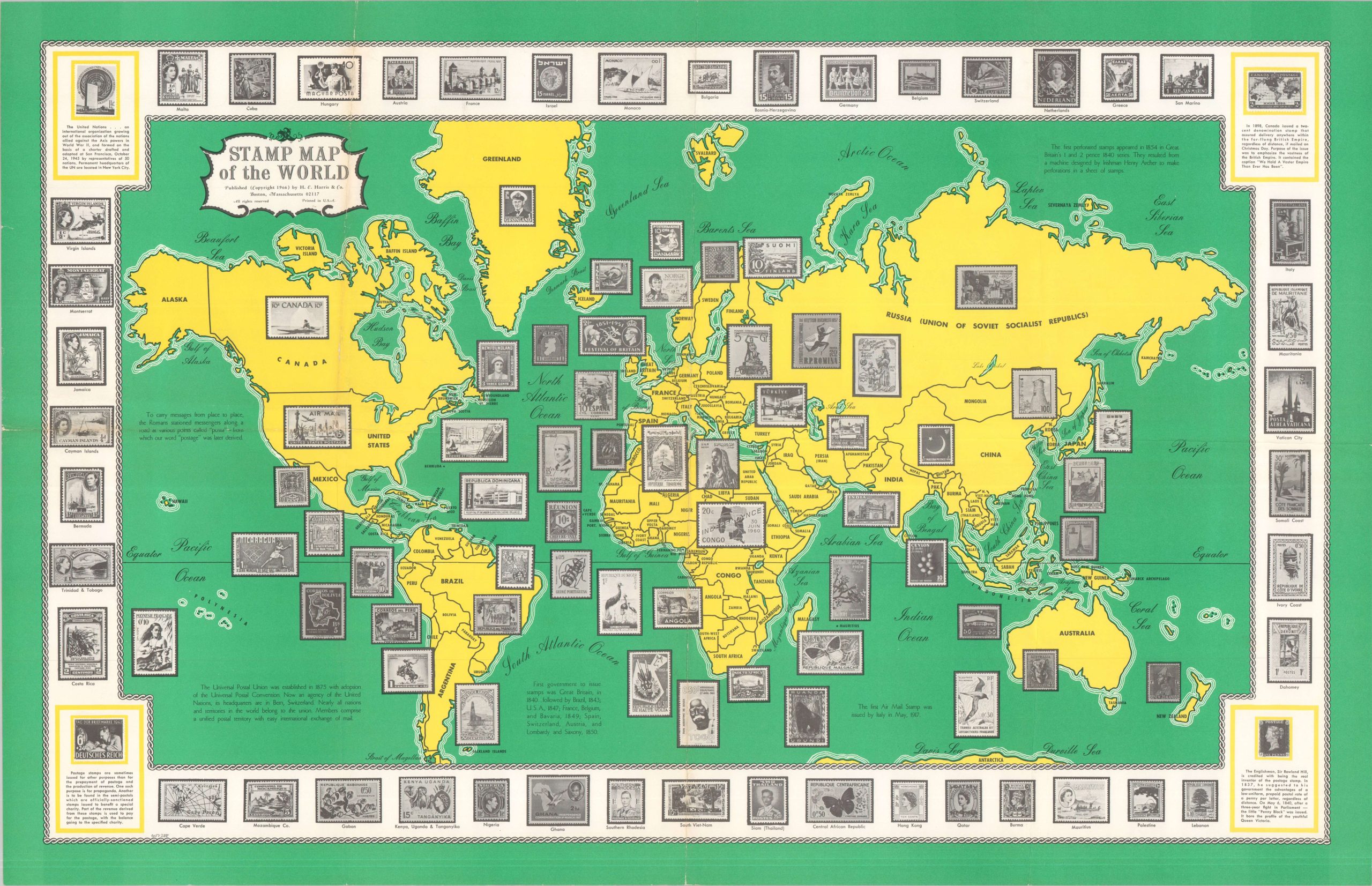 Stamp Map of the World - Curtis Wright Maps