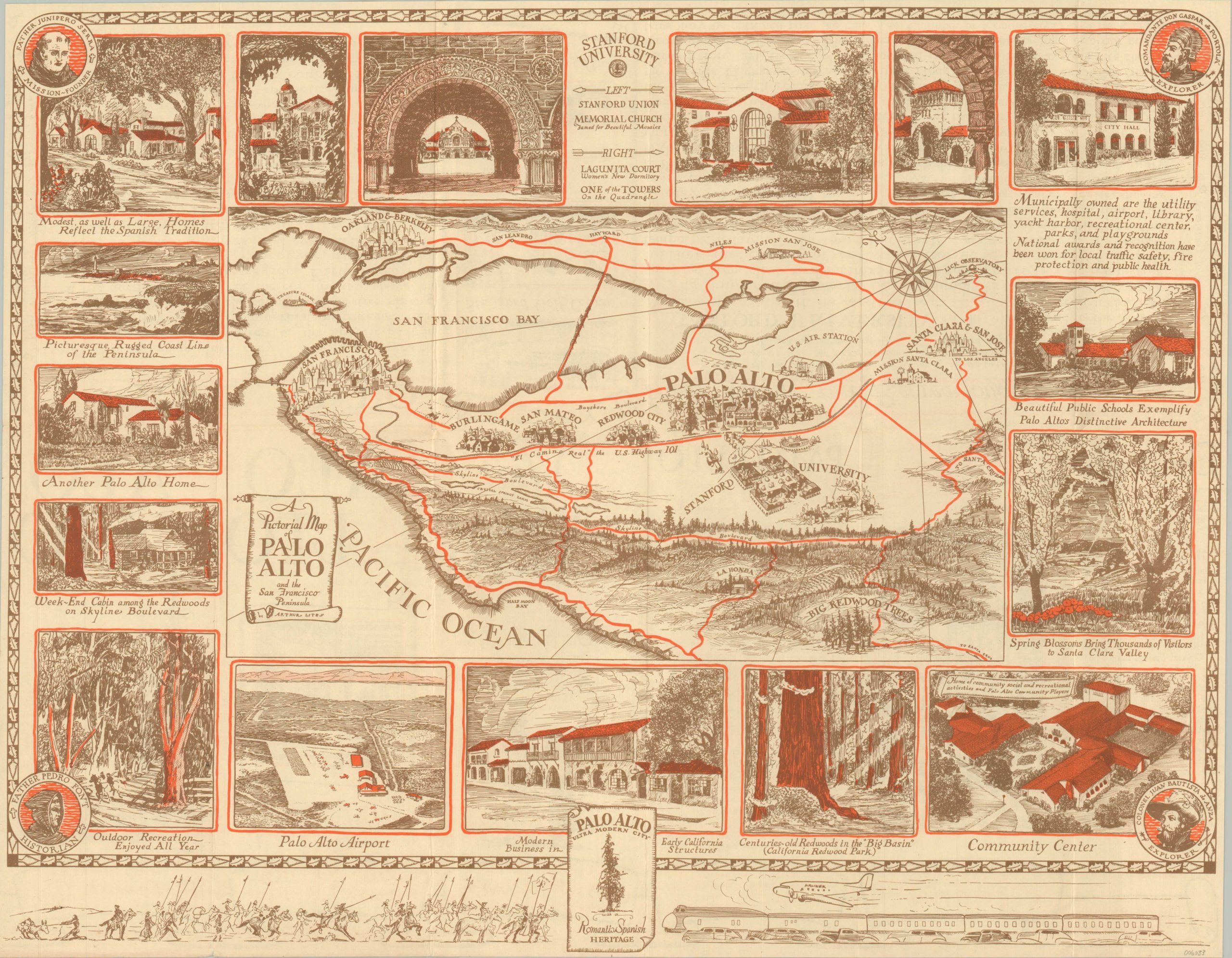 A Pictorial Map of Palo Alto and the San Francisco Peninsula - Curtis ...