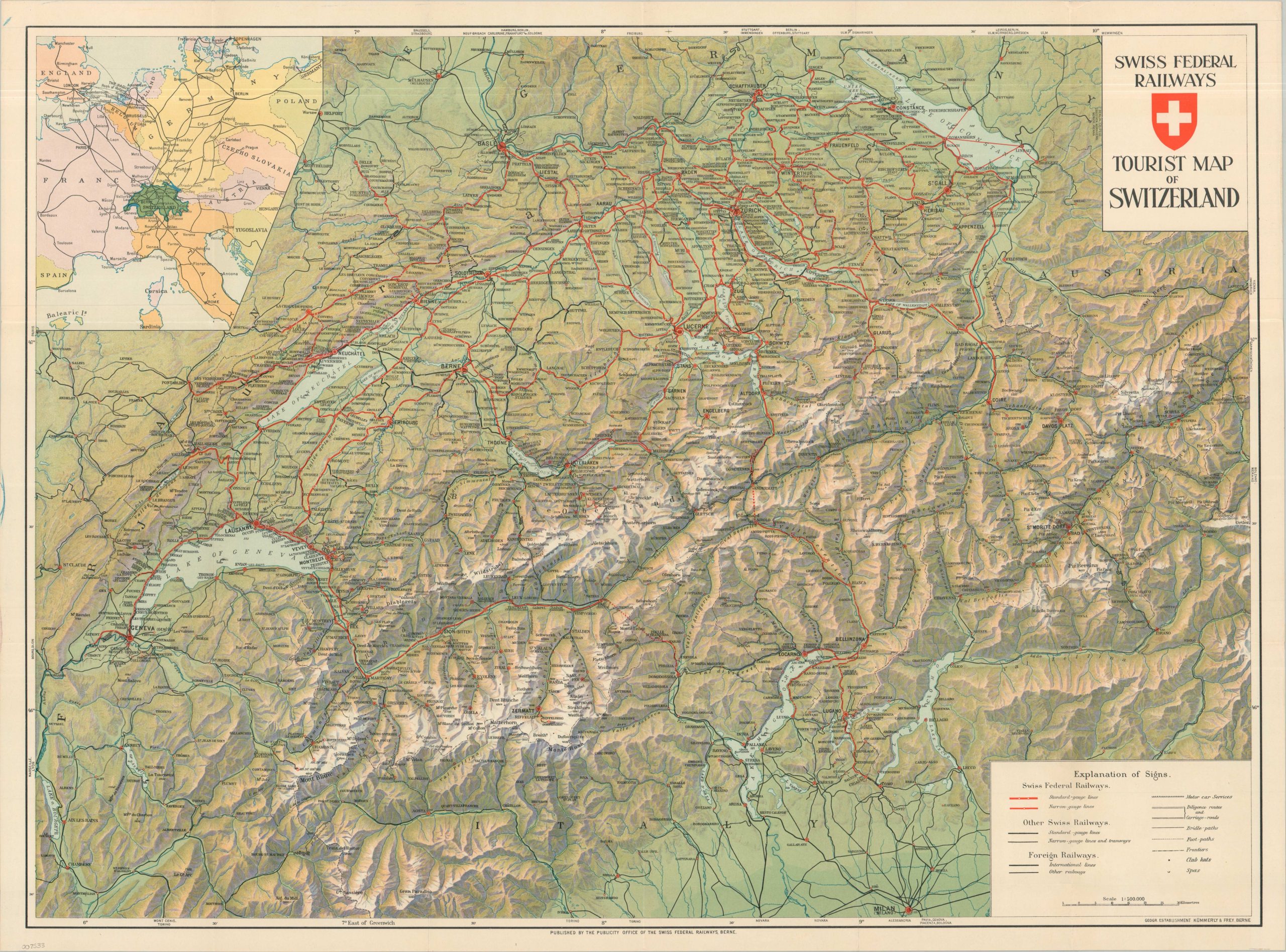 Swiss Federal Railways Tourist Map of Switzerland - Curtis Wright Maps