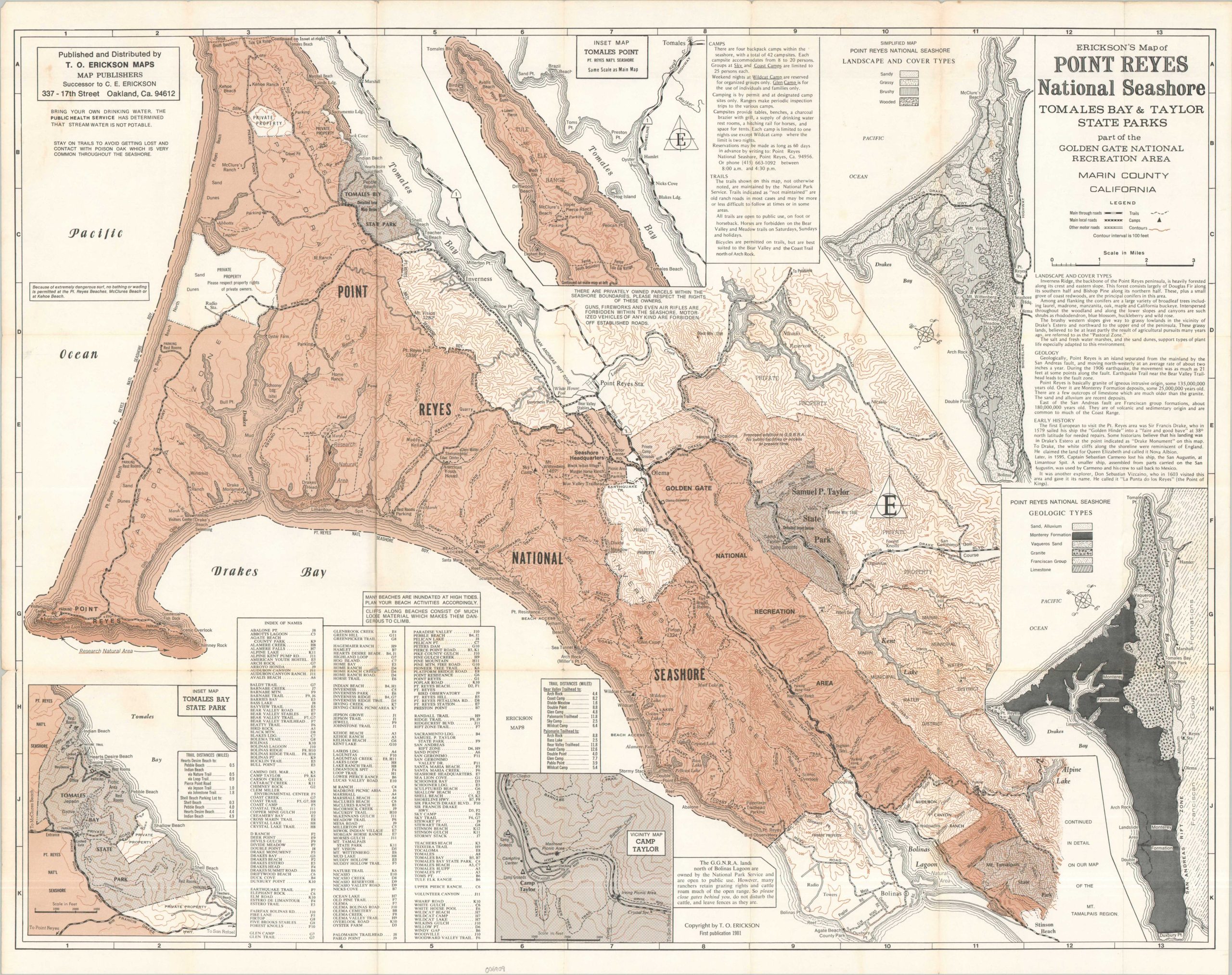 Erickson's Map of Point Reyes National Seashore - Curtis Wright Maps