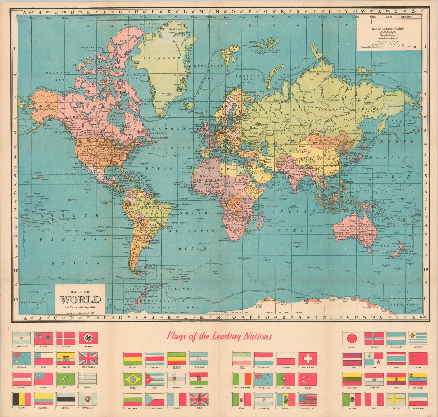 Map of the World with Flags of Leading Nations - Curtis Wright Maps