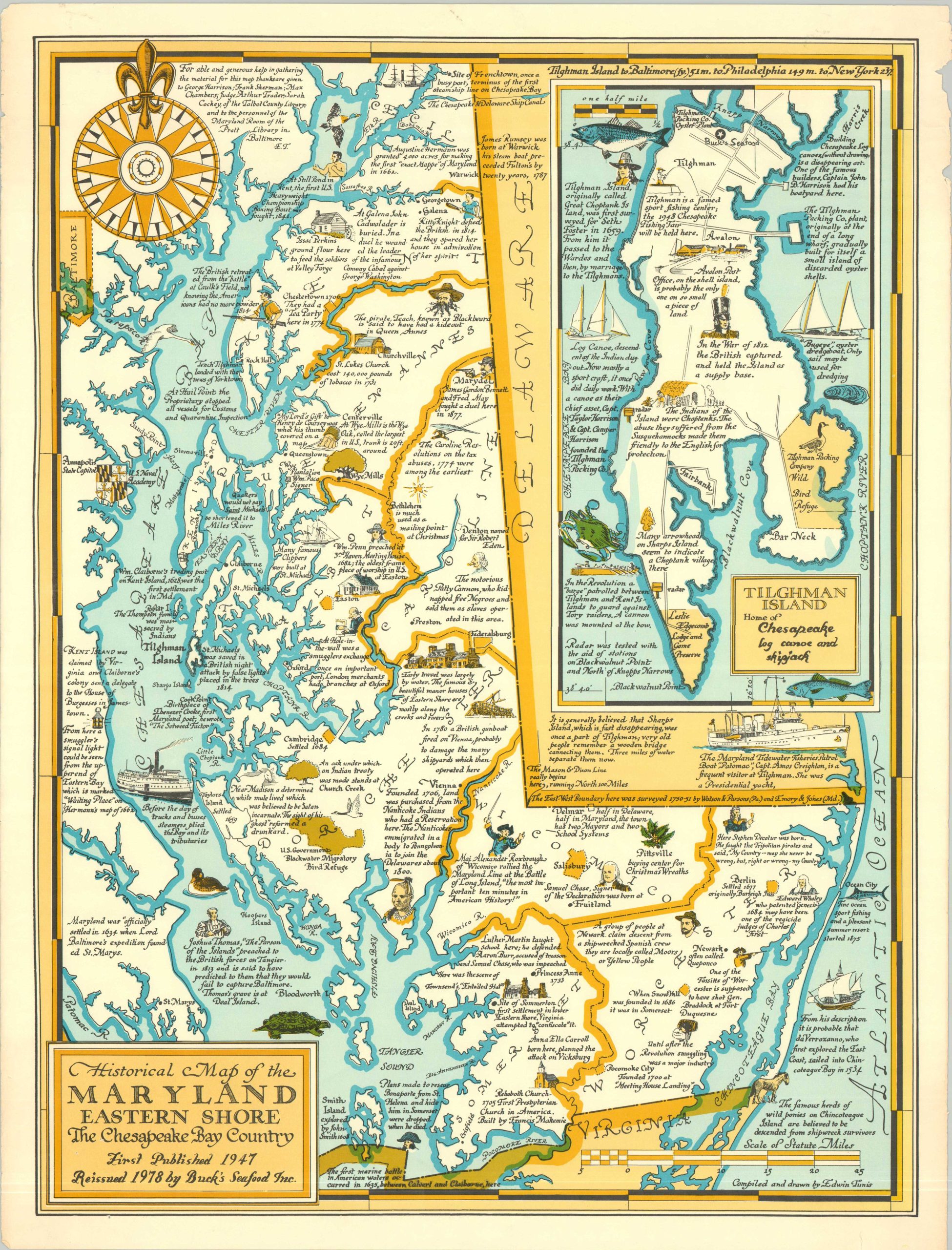 Historical Map of the Maryland Eastern Shore the Chesapeake Bay Country ...