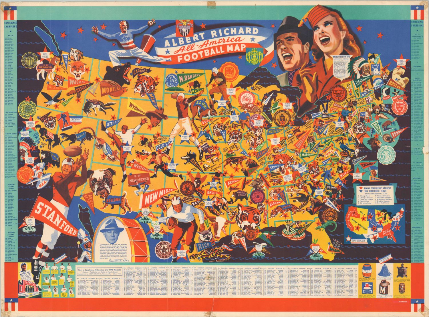 Albert Richard All-American Football Map - Curtis Wright Maps