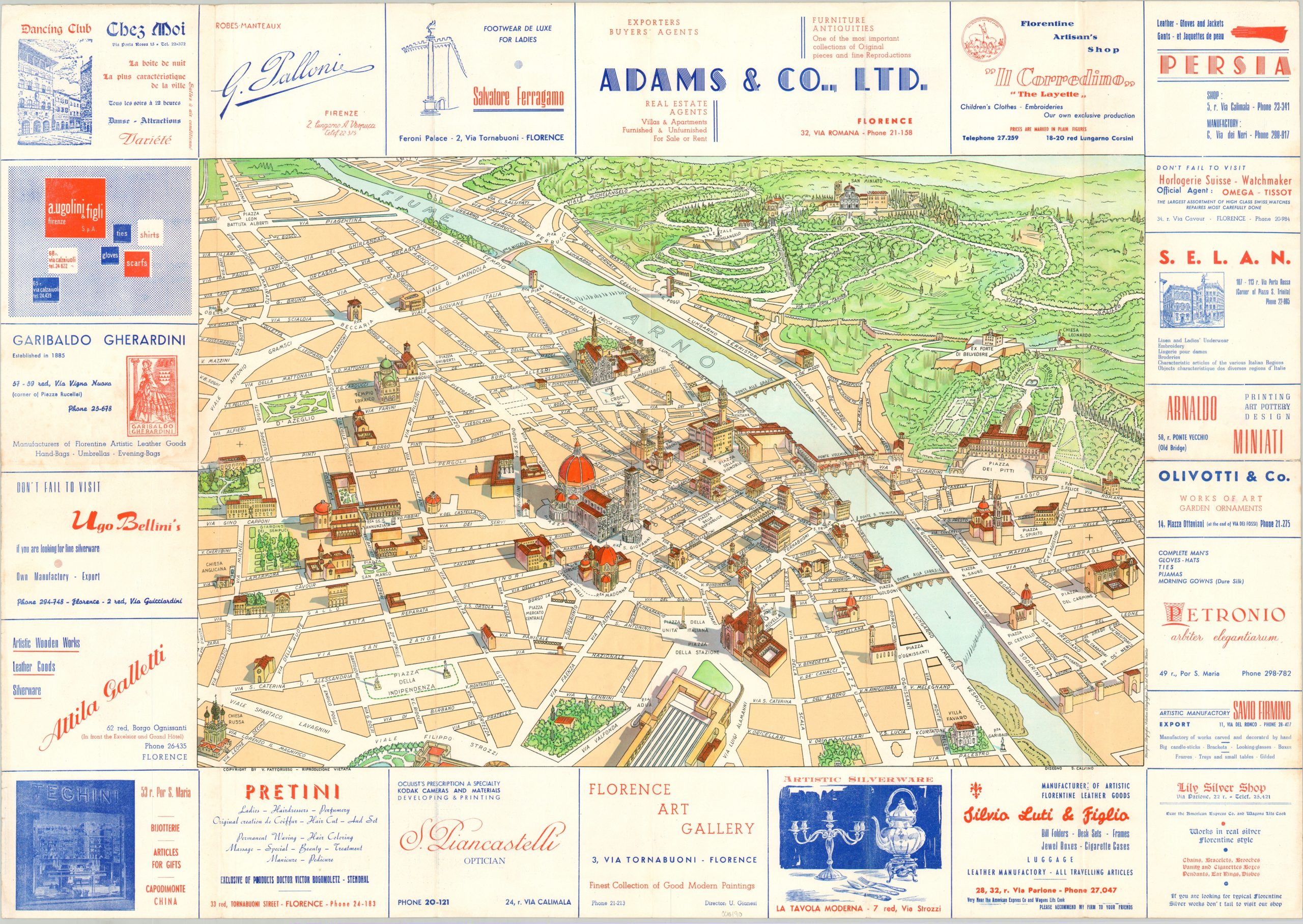 Monumental Map of Florence and Road Map of Italy - Curtis Wright Maps