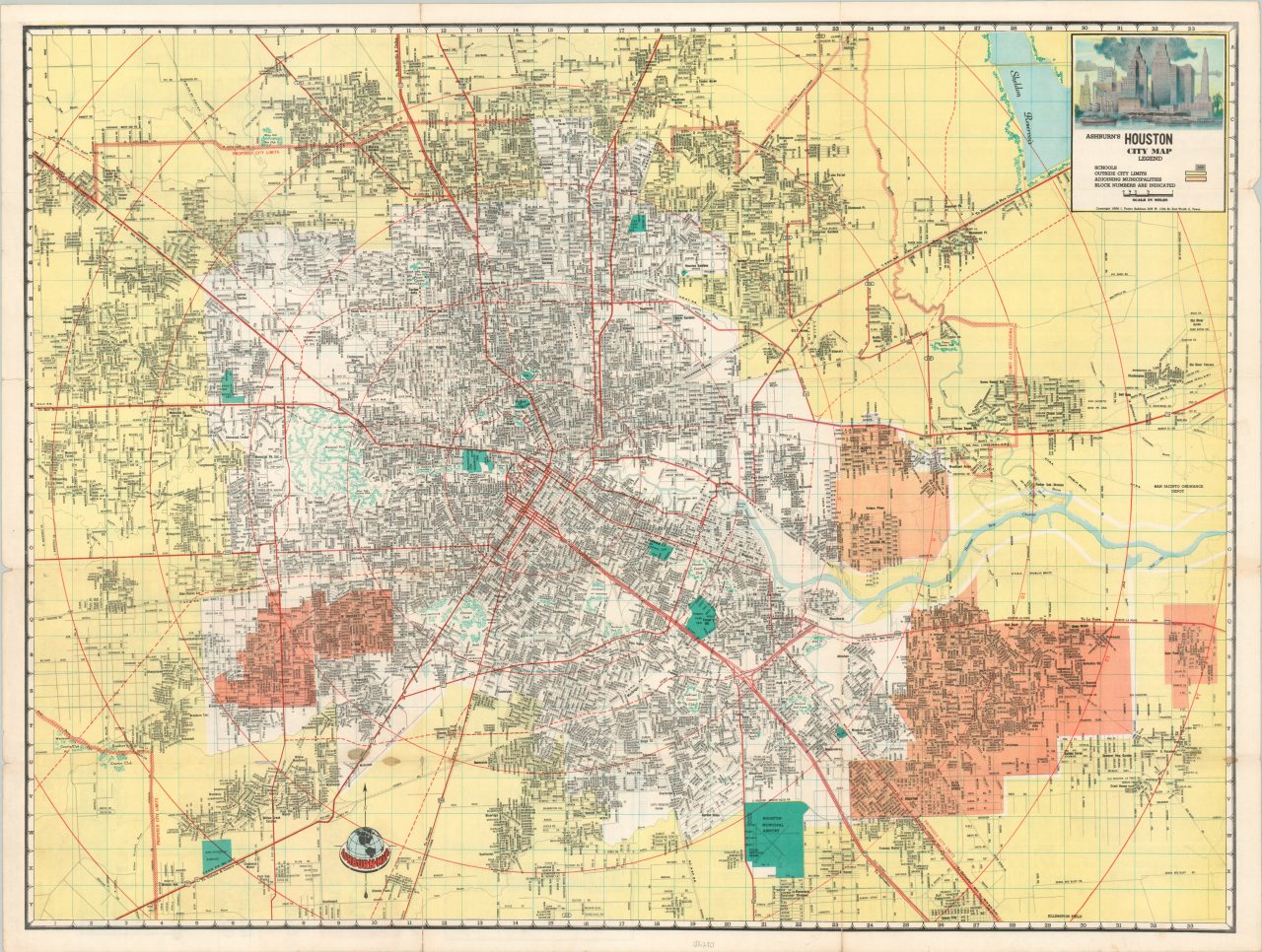 Ashburn's Houston City Map - Curtis Wright Maps