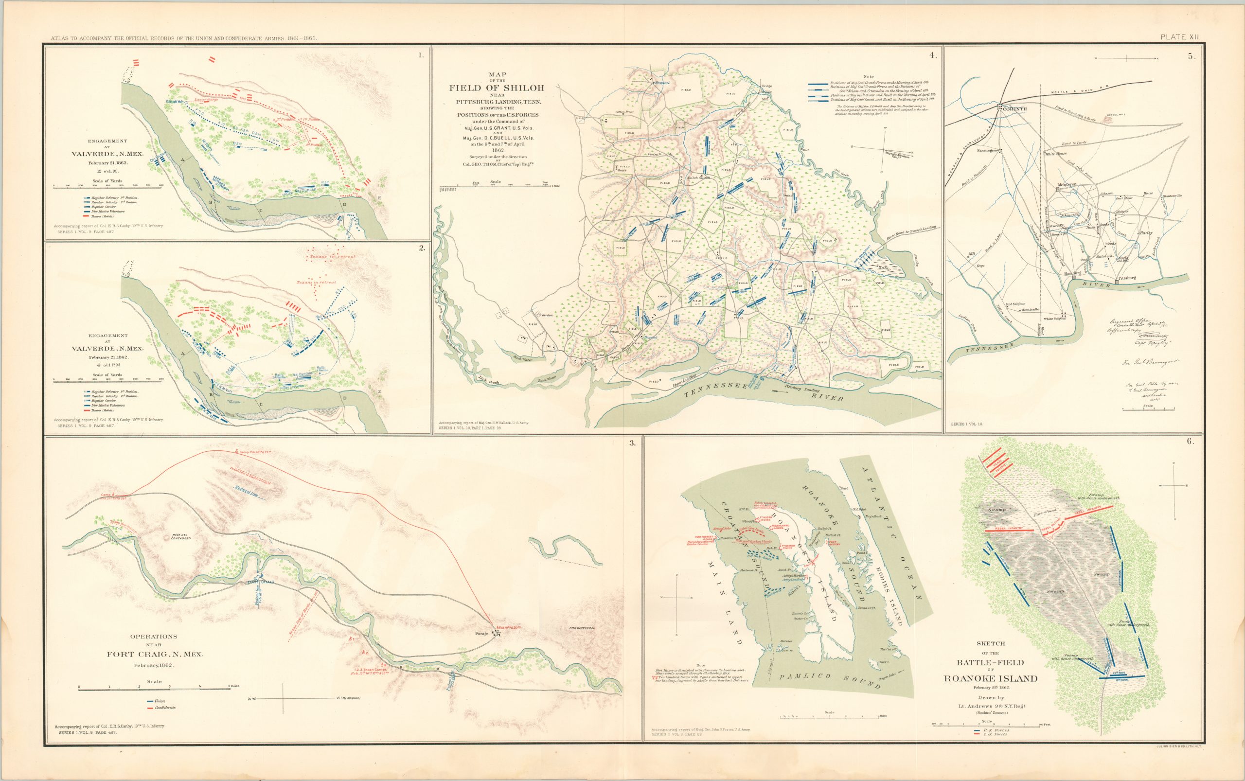 Engagement at Valverde, N. Mex.; Map of the Field of Shiloh; Operations ...