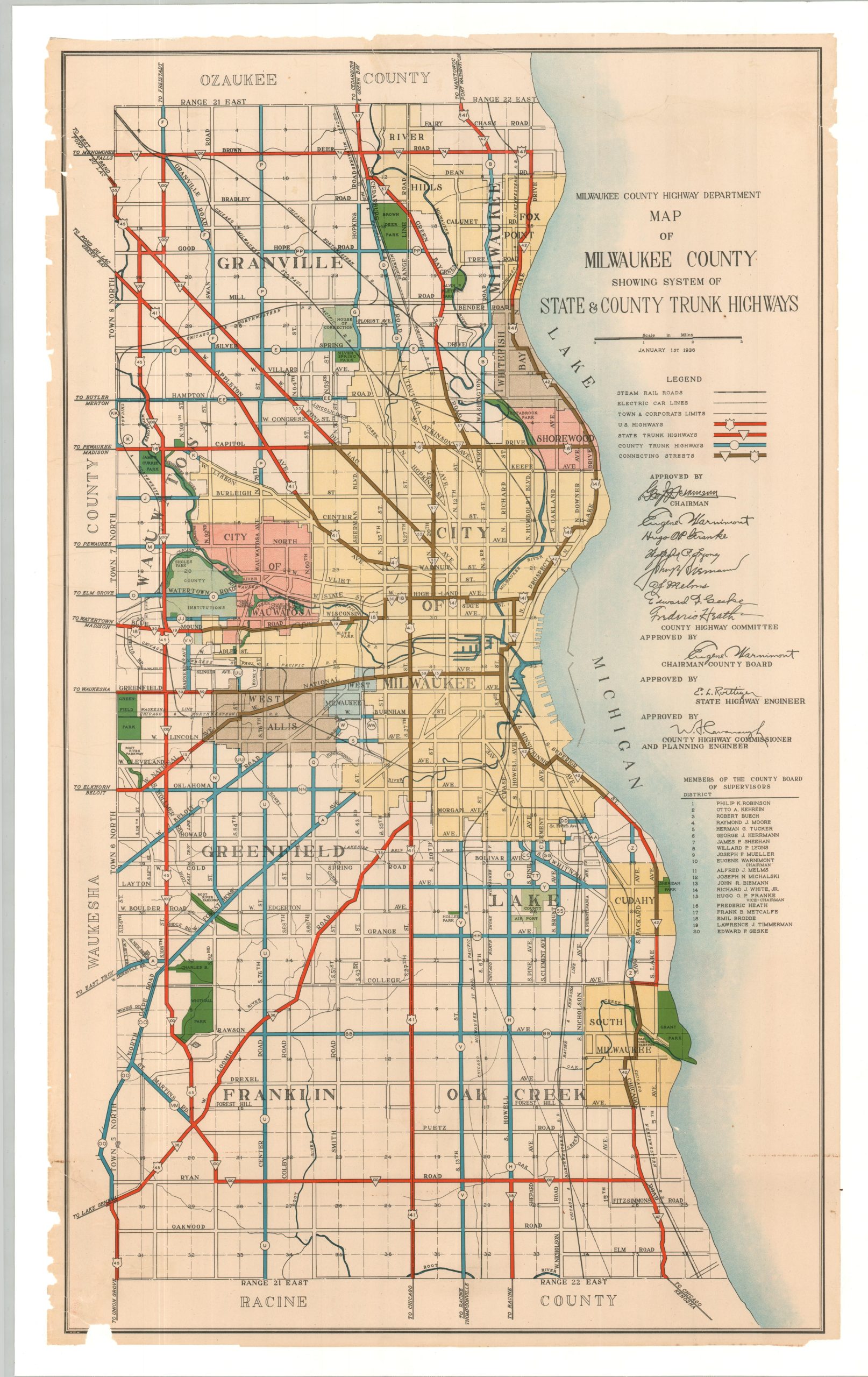 Map of Milwaukee County Showing System of State & County Trunk Highways ...