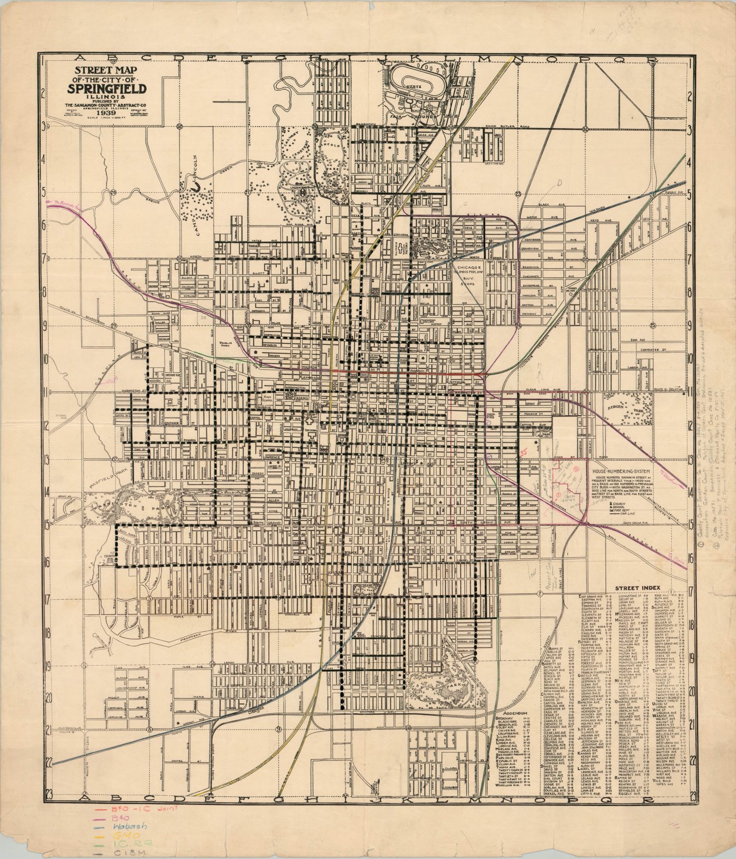 Street Map of the City of Springfield, Illinois - Curtis Wright Maps