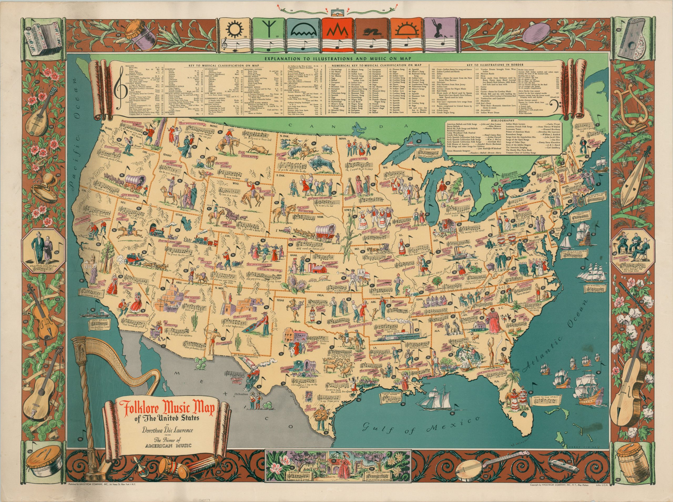 Folklore Music Map of the United States - Curtis Wright Maps