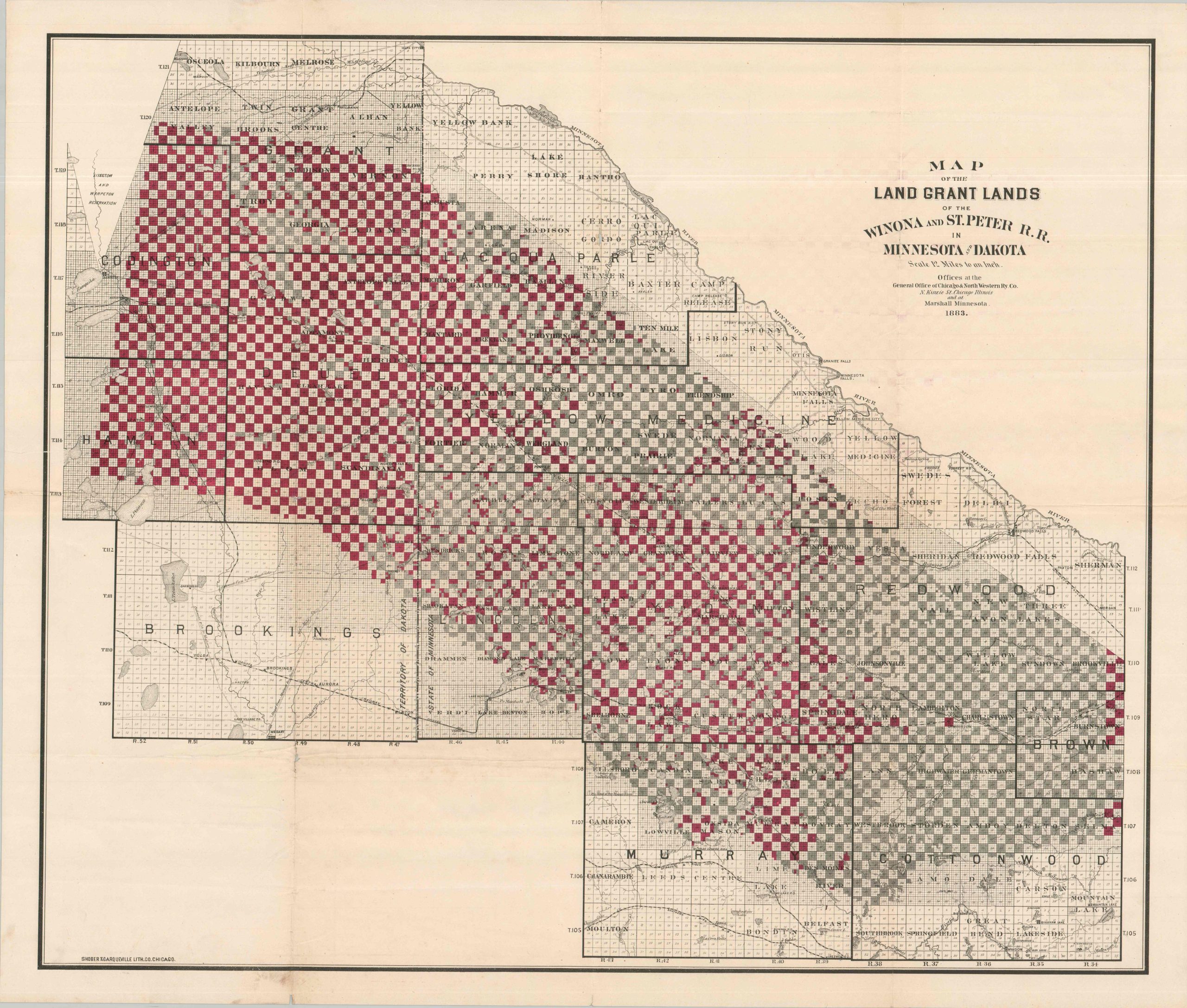 Map of the Land Grants of the Winona and St. Peters R.R. in Minnesota ...