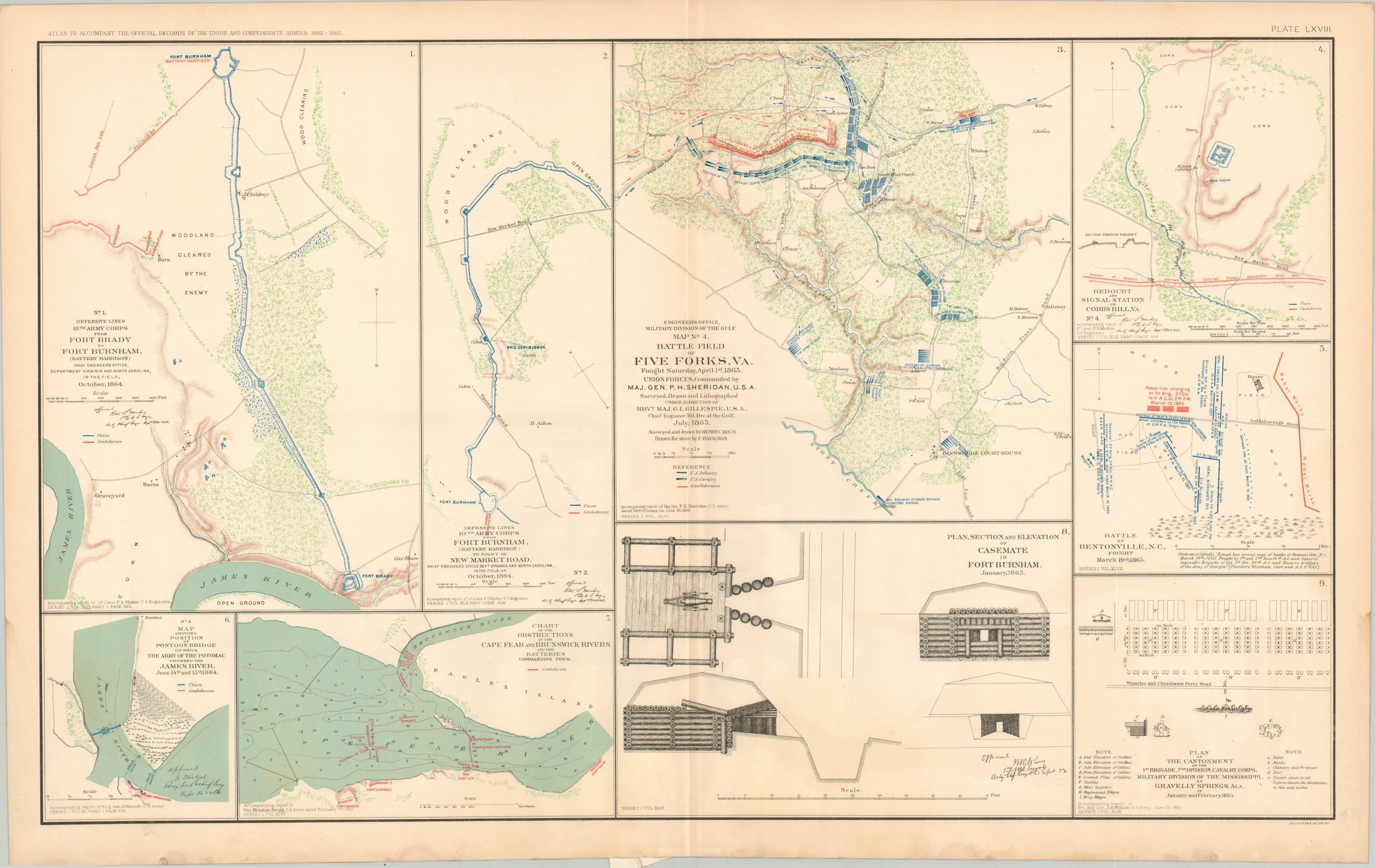 Defensive Lines 18th Army Corps from Fort Brady to Fort Burnham; Battle ...