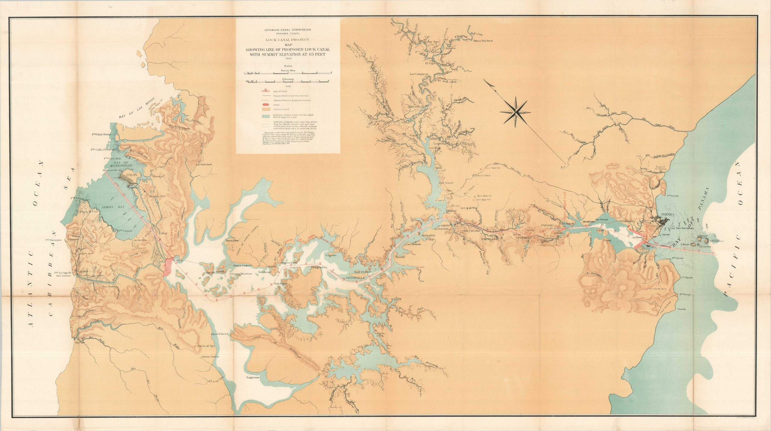 Lock Canal Project Map Showing Line of Proposed Lock Canal with Summit ...