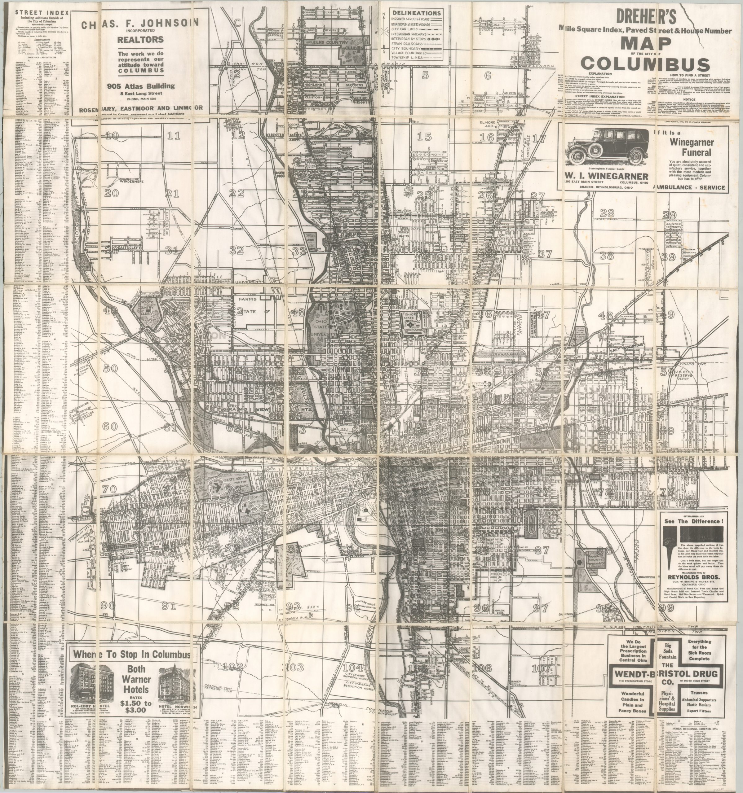 Dreher's Mile Square Index, Paved Street, & House Number Map of the ...