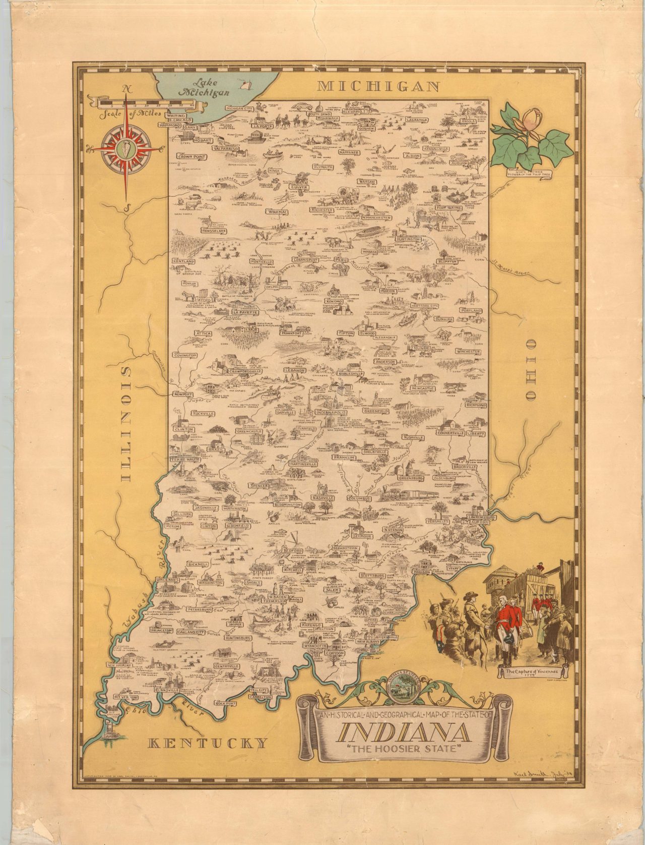 An Historical and Geographical Map of the State of Indiana "The Hoosier ...