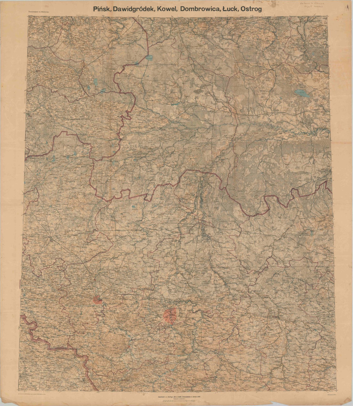 Pinsk, Dawidgrodek, Kowel, Dombrowica, Luck, Ostrog [WWI Map of the ...