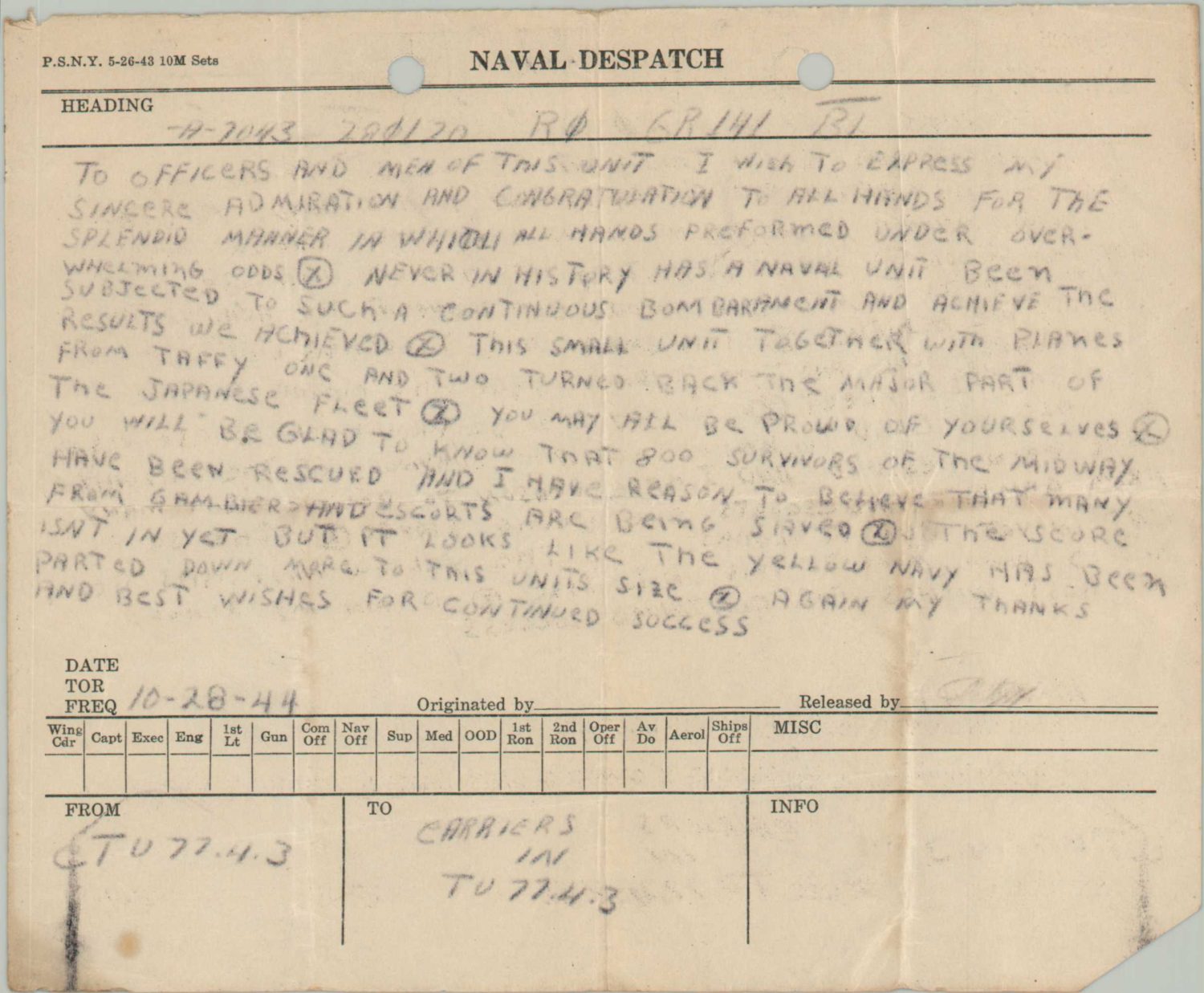 [Account and Manuscript Map of the Battle off Samar] - Curtis Wright Maps