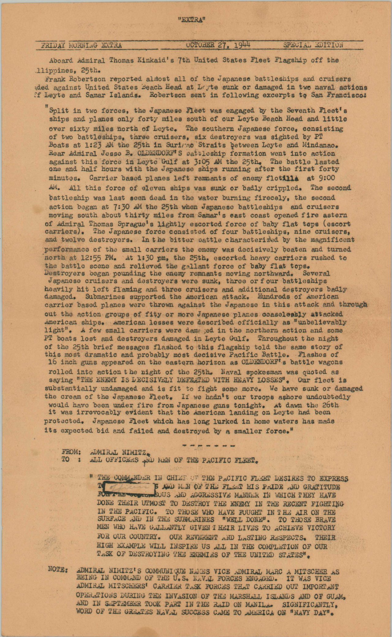 [Account and Manuscript Map of the Battle off Samar] - Curtis Wright Maps
