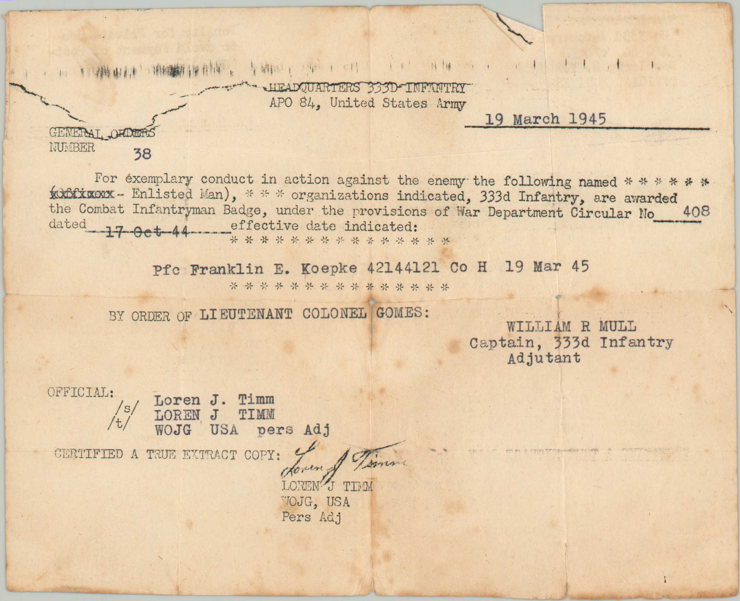 84th Infantry Division From Activation 15 Oct 42 to V-E Day 9 May 45 ...