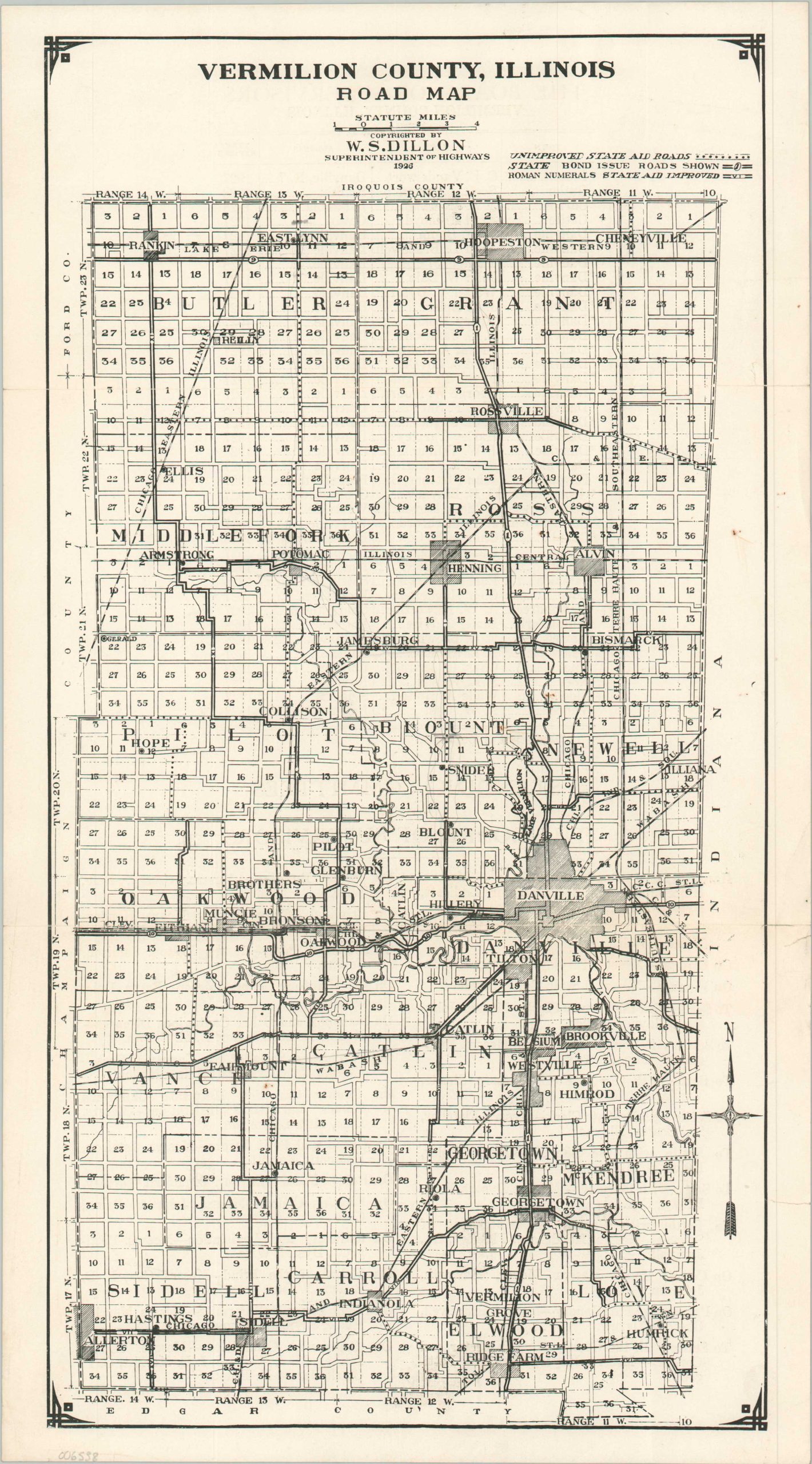 Vermillion County, Illinois Road Map - Curtis Wright Maps