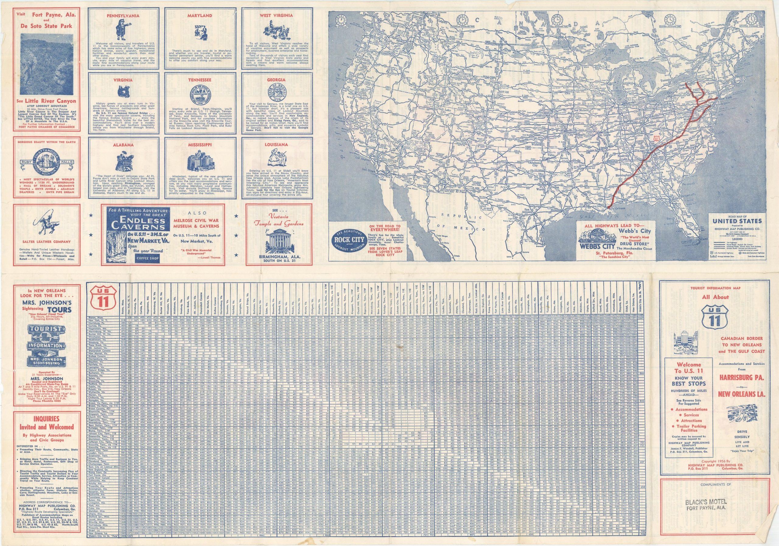 Tourist Information Map All About U.S. 11 - Curtis Wright Maps