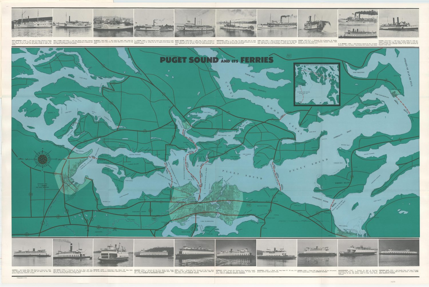 Puget Sound and its Ferries - Curtis Wright Maps