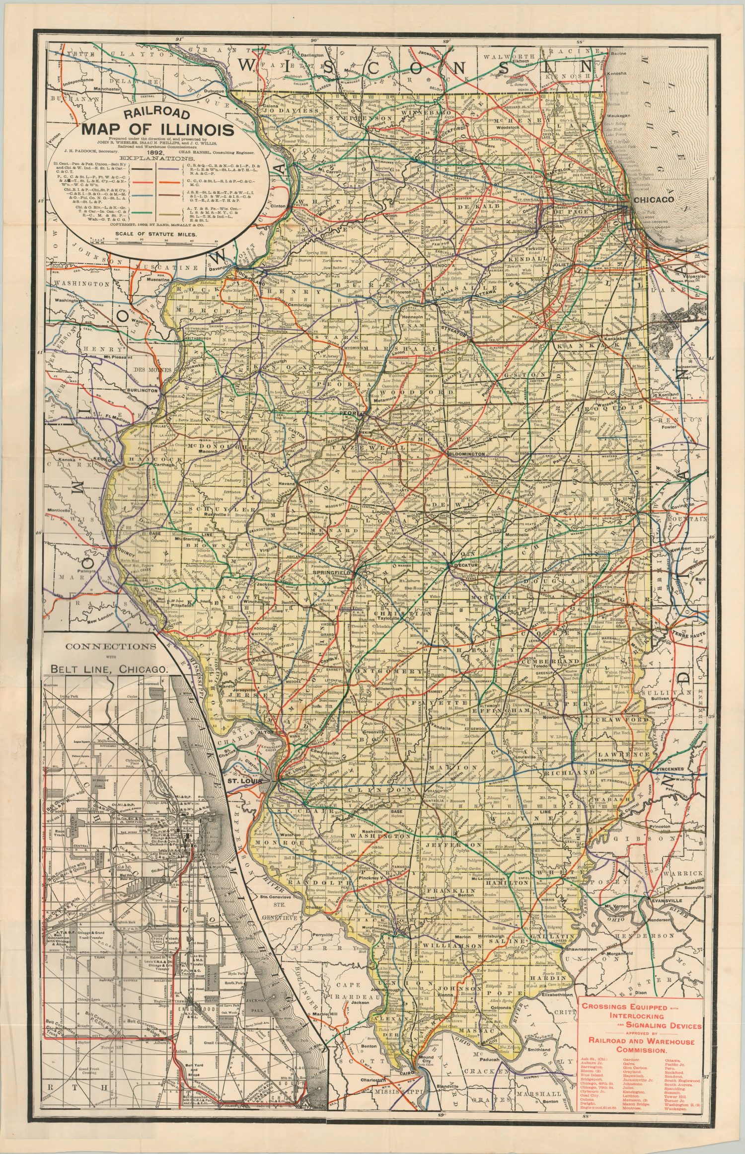 Railroad Map of Illinois - Curtis Wright Maps
